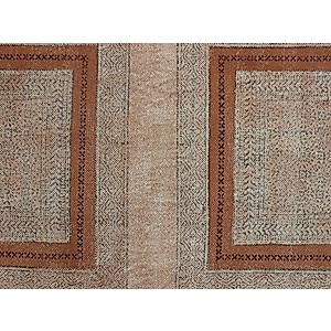 Casavani Hand Block Printed Cotton Dhurrie Bordered Brown & Beige Area Rug Doormat Floor Rug Indoor Area Rugs for Bedroom Living Room Laundry Room 10x18 Feet