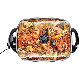 Caynel Professional Non-stick Copper Electric Skillet Jumbo, Deep Dish with Tempered Glass Vented Lid, Upgrade Thermostat, 16”x 12”x 3.15”- 8 quart