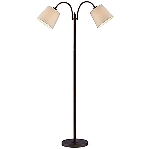 360 Lighting Seneca Modern Standing Floor Lamp 56" Tall Dark Bronze Brown Twin Arm Adjustable Gooseneck Neutral Cotton Drum Shade for Living Room Reading House Bedroom Home