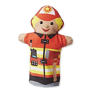 Melissa & Doug Jolly Helpers Hand Puppets (Set of 4) - Construction Worker, Doctor, Police Officer, and Firefighter - Role Play Hand Puppets, Soft Hand Puppets For Toddlers Ages 2+