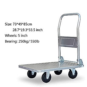 BTJINAN Push Cart Dolly Steel Platform Truck Heavy Duty Small Flat 4-Wheel Trolley with Foldable Handle High Load Capacity for Household Daily Moving Platform, 550lbs