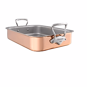 Mauviel M'Heritage 150 S 1.5mm Polished Copper & Stainless Steel Roasting Pan With Rack, And Cast Stainless Steel Handles, 13.7 x 9.8-in, Made In France