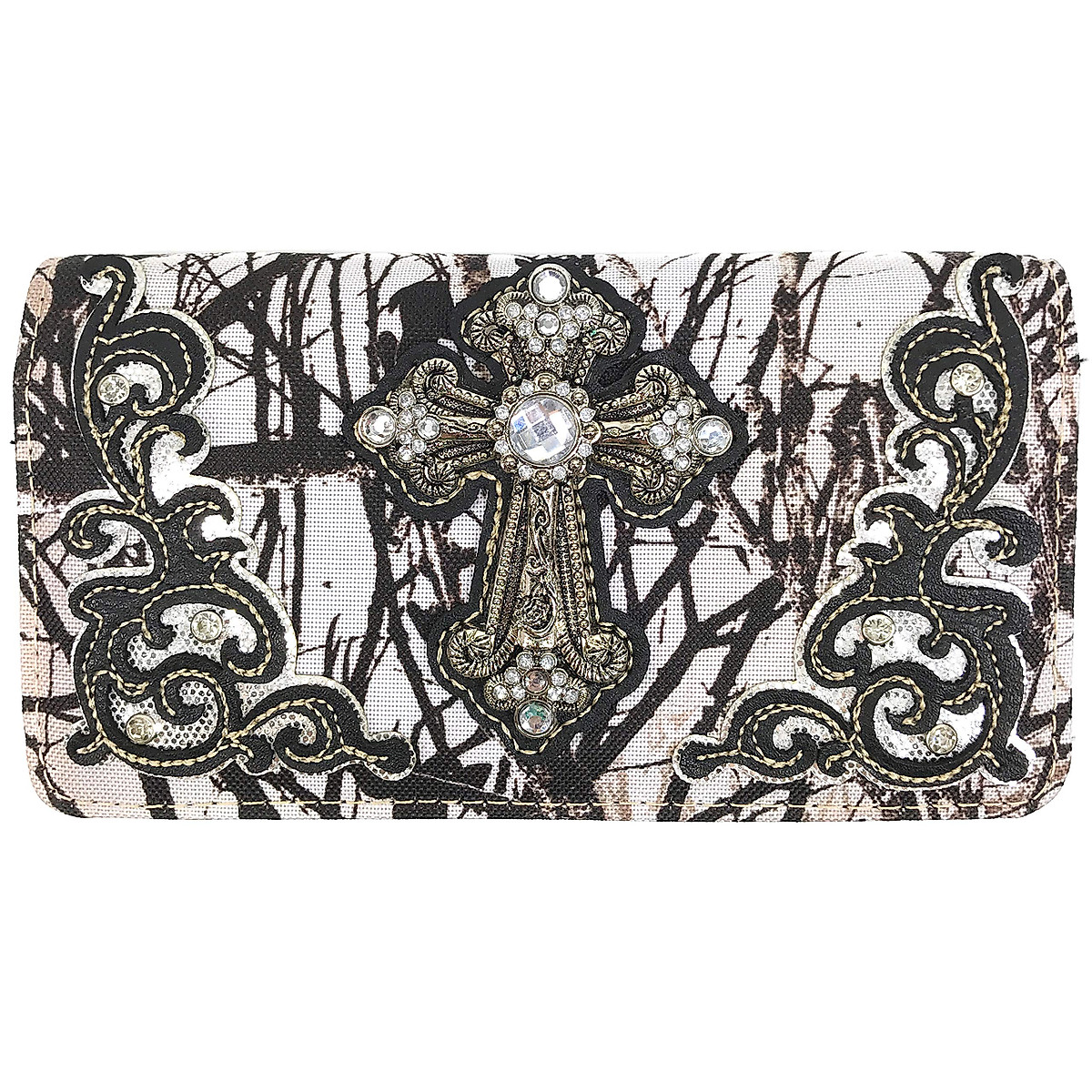 Zelris Camouflage Shine Glow Cross Women Conceal Carry Handbag with Wallet Set (Black)