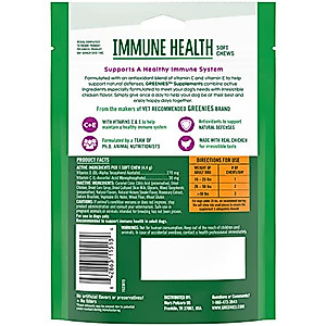 Greenies Immune Health Dog Supplements with an Antioxidant Blend of Vitamin C and E, 40-Count Chicken-Flavor Soft Chews for Adult Dogs