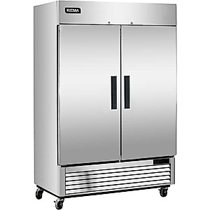 KITMA 54" Two Section Two Solid Doors Reach-in Commercial Refrigerator, 49 Cubic Feet, Automatic Defrost