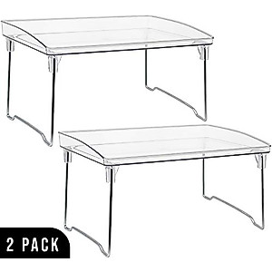 Sorbus Stackable Shelves for Cabinets & Countertop - Storage Shelf Organizer Stand Racks- Foldable Shelves for Undersink, Kitchen Cabinets, Pantry, Countertops, Clear Plastic/Metal