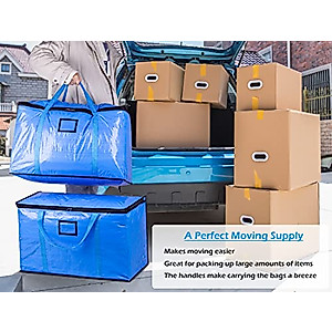 SLEEPING LAMB 110L Extra Large Moving Bags Heavy Duty Reusable Moving Totes Boxes Storage Containers for Clothes Comforters Blankets, Carrying, Travelling, College Dorm Packing, 4 Packs, Blue