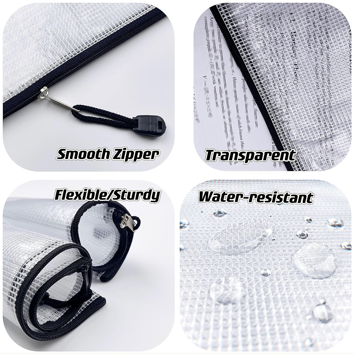 Oaimyy-24PCS-3 x 5" inchs-Mesh Zipper Pouch, Plastic Zip File Folders Puzzle Bags for Organizing,Office Supplies,Travel,Home Storage-Black