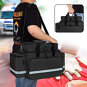 Damero First Aid Medical Bag, Medical Trauma Bag Empty with 2 Removable Pouches and Dividers, Ideal for EMT, EMS, Paramedics, Black