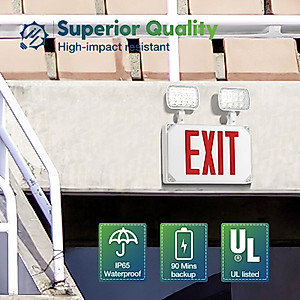 FREELICHT 2 Pack Waterproof IP65 Exit Sign with Emergency Lights, Two LED Adjustable Head Emergency Exit Light with Battery, Exit Sign for Business