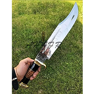 AHAFR Crocodile Dundee Bowie Knife D 2 Steel Handmade 18" Buffalo Horn Leather Handle Knife Large Hunting Bowie Knife With Leather Sheath Razor Sharp KE-0547-HK