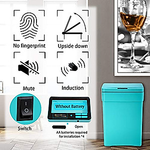 MGHH Trash Can, Automatic Garbage Can, Plastic Touch Free Waste Bins 13 Gallon/50 Liter with Lid for Bedroom, Bathroom,Kitchen, Office, Living Room, Bathroom-Blue