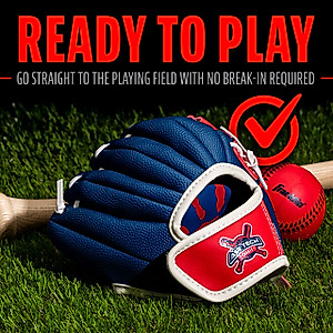 Franklin Sports Kids Baseball Glove - Air Tech Youth Tball Glove - Toddler + Youth Teeball, Baseball + Softball Mitt - Right Hand Throw - Navy/Red - 8.5"