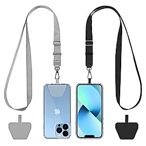 CACOE Phone Lanyard 2 Pack-2× Adjustable Neck Strap,2× Phone Patches,Universal Crossbody Cell Phone Lanyards,Multifuctional Patch Phone Polyester Lanyards Compatible with Most Smartphones(Black+Gray)