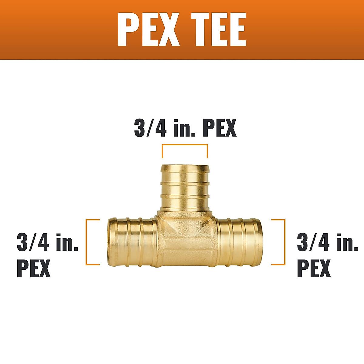 SUNGATOR 5-Pack 3/4" Pex Tee, No Lead Brass 3/4" Inch Pex T Fittings
