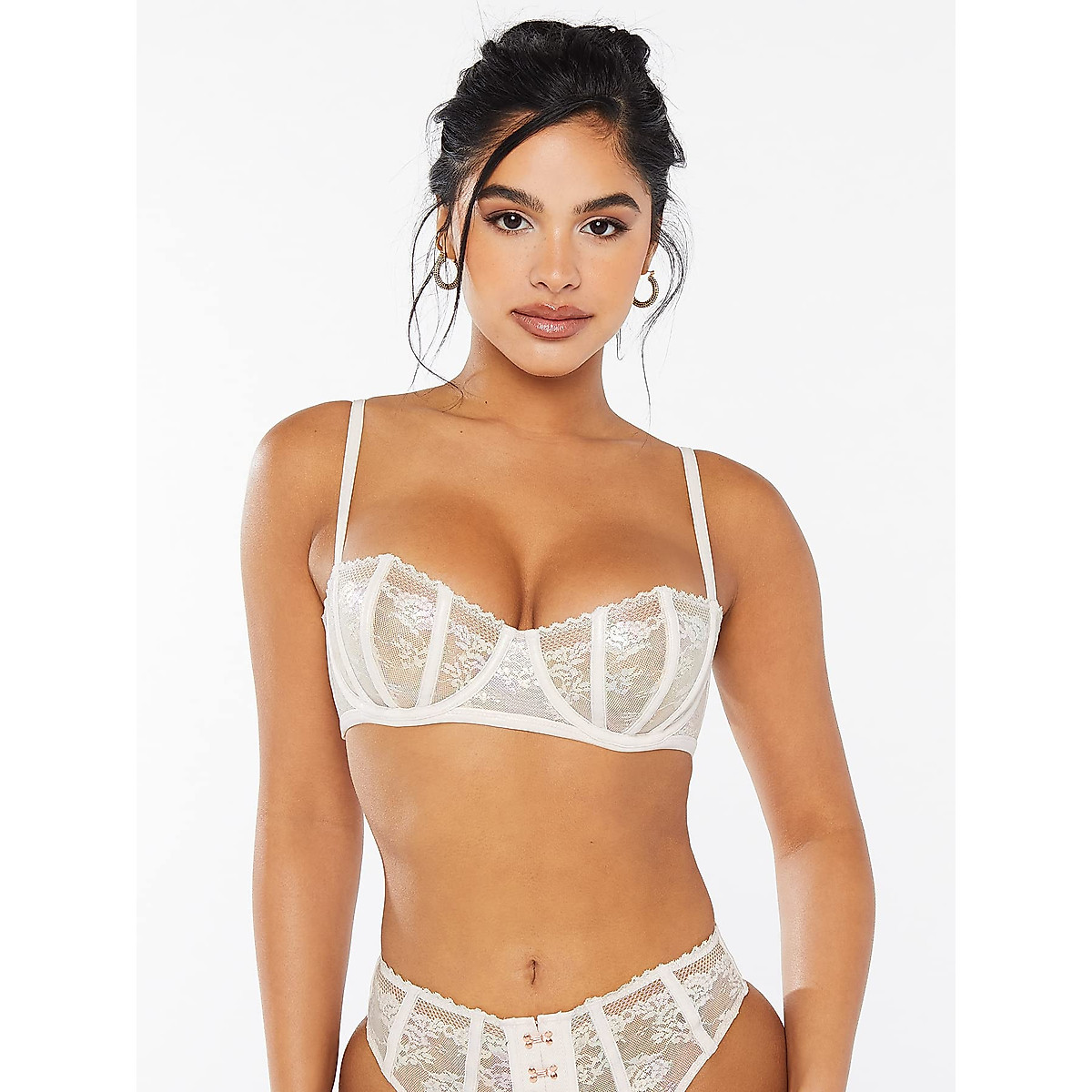 Savage X Fenty, Women's, Caged Lace Unlined Balconette Bra, Iridescent Vintage Floral Lace, 36DD