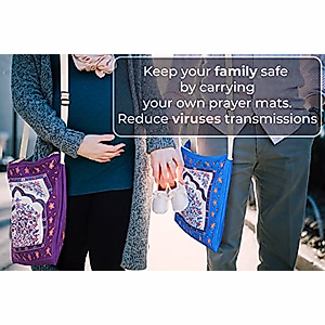 Luxury Velvet Prayer mat Islam Prayer Rug for Women Men Kids mats Muslim Blue Purple Islamic Rug Ramadan Gift eid salat janamaz sajjadah with Beads and Compass, 27.3x43 inch