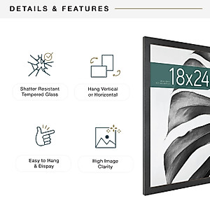 MCS Studio Gallery 18x24 Poster Frame Black Woodgrain, Vertical & Horizontal Wall Hanging Large Picture Frame for Photos, Posters & Art Prints (1-Pack)