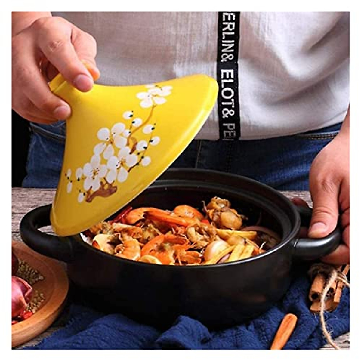 Non Stick Flower Painted Moroccan Tagine Pot Easy To Clean Clay Ceramics Casseroles Slow Cooker For Cooking Healthy Food 22.5.28