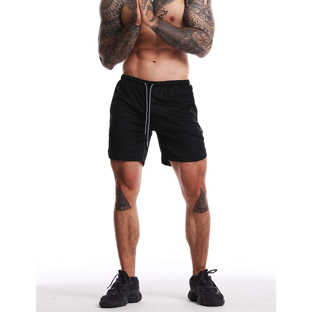 FLYFIREFLY Men's 2-in-1 Workout Running Shorts 7" Lightweight Gym Yoga Training Sport Short Pants Black Green