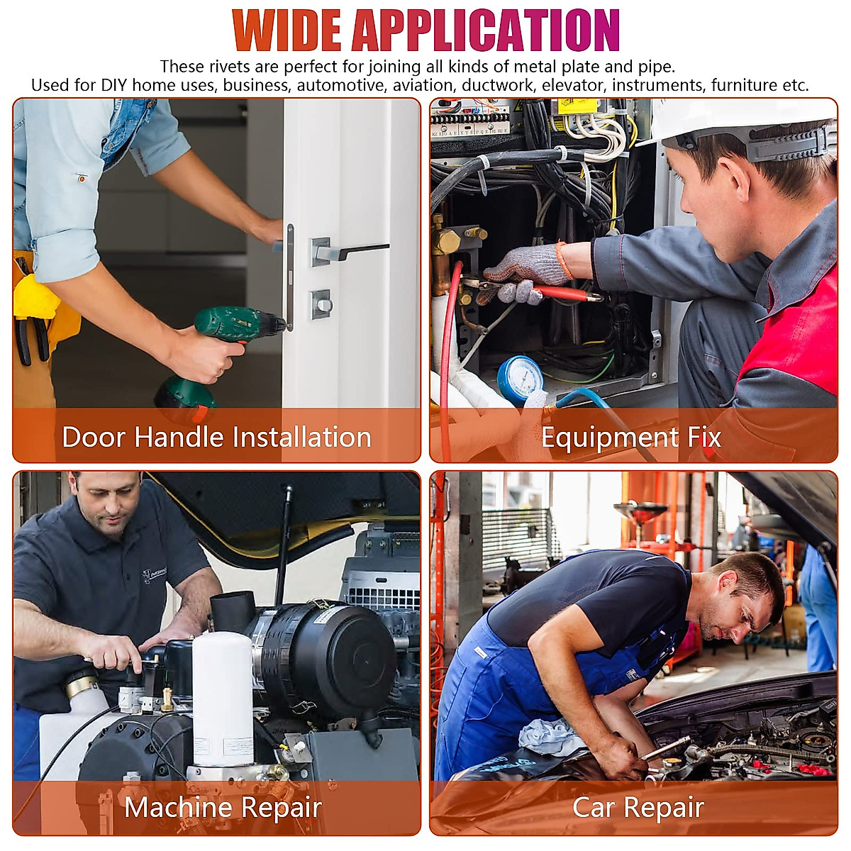 500pcs Black Rivets Pop Assortment Rivet Kit, Aluminum Assorted Blind Rivets 14 Sizes (3/32" 1/8" 5/32" 3/16"),with Reinfored Divider & Labeled Case