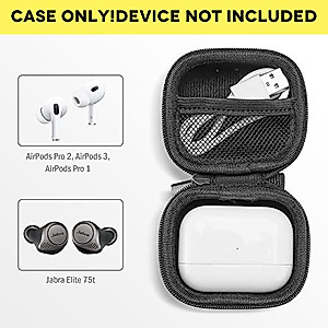 ProCase Compatible for AirPods Pro 2 2022 / AirPods 3 2021 / AirPods Pro 1 / Jabra Elite 75t / Beats Studio Buds, Hard Travel Carrying Case Storage Pouch Bag for Earbuds Earphones Headphones -Black