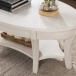 SEI Furniture Laverly Traditional Oval Coffee Table, Distressed Whitewash