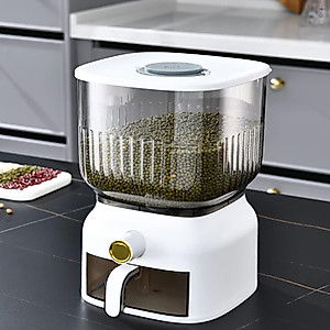 HOMHOLDON 10-15 Lbs Rice Dispenser,Large Grain Storage Container with Rice Cup Food Dispenser Kitchen Organizer for Rice,Beans,Grains,Cereal Dry Food,Small Pantry Food (Square)