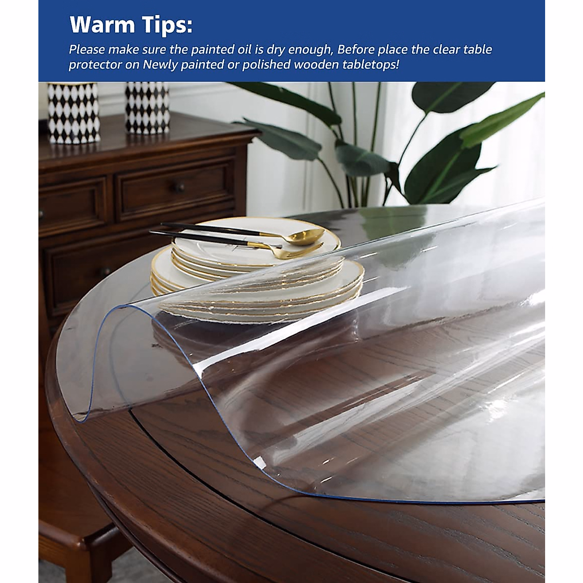 42 Inch Round Clear Plastic Table Protector for Dining Room Table PVC Tablecloth Protective Cover Pad Wood Furniture Vinyl Desk Blotter Mats Table Runner Pad for Kitchen Countertop Coffee Table