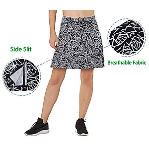 slimour Women Print Golf Skirt Travel Skirts with Pocket Swim Skirt High Waist with Shorts Black Rose XL