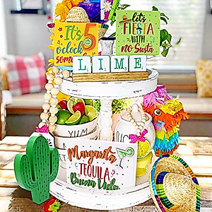 Kitticcino Fiesta Party Decorations Mexican Party Decorations Cinco de Mayo Decors Taco Party Table Decors Cocktail Bar Wooden Signs Summertime Margarita Drink Home Kitchen Shelf Sitting Set of 4