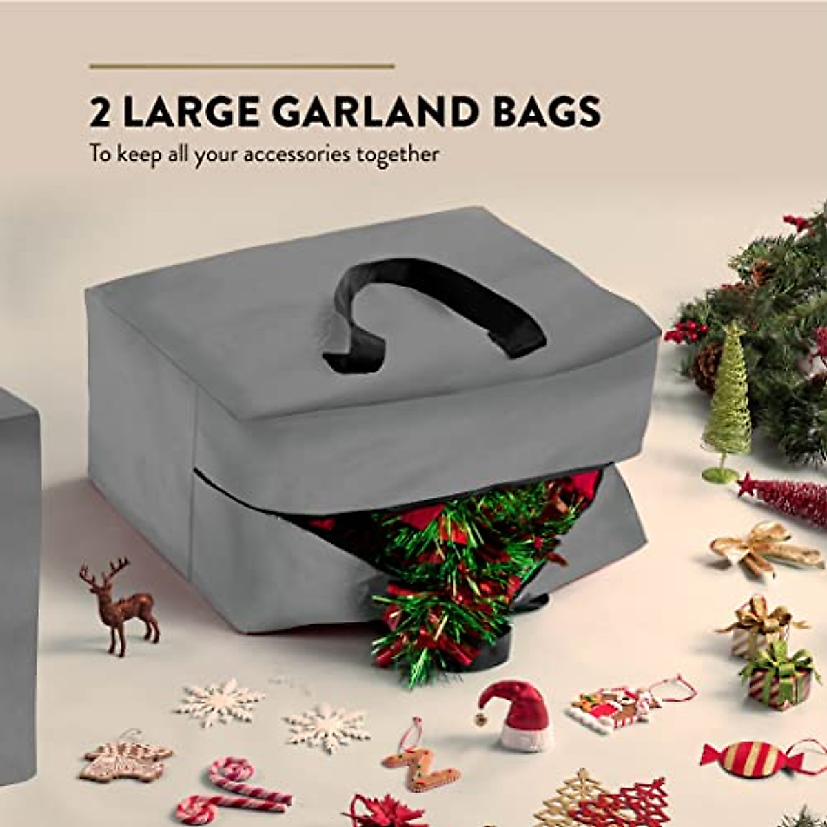 Zober Christmas Tree Storage Bag - for Artificial Trees up- to 9-Ft. Tall - Garland Bag, (2 pc set) Durable Waterproof Material With Stitched Reinforced Carrying Handles