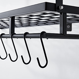 KES 30-Inch 2-Tier Kitchen Pan Pot Rack Hanging Storage Organizer with 12 Hooks and 2 Pack Magnetic Spice Rack for Refrigerator Matte Black, KUR215S75B-BK+KRR502-BK-P2