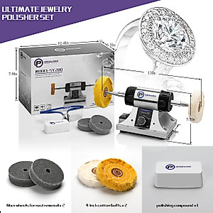 OPAVIOC Jewelry Polisher - Adjustable Variable Speed Bench Grinder Polishing & Buffing Machine, Dental Buffer & Lathe - Includes 2 Cotton Buffs, 2 Abrasive Fiber Wheels, Safety Glass, Polish Compound