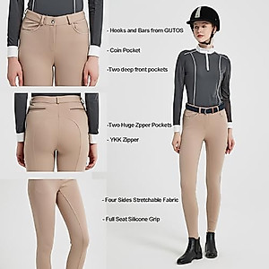 HR Farm Women's Full Seat Silicone Grip Breeches Horse Riding Jodhpurs (1 Beige, 26)