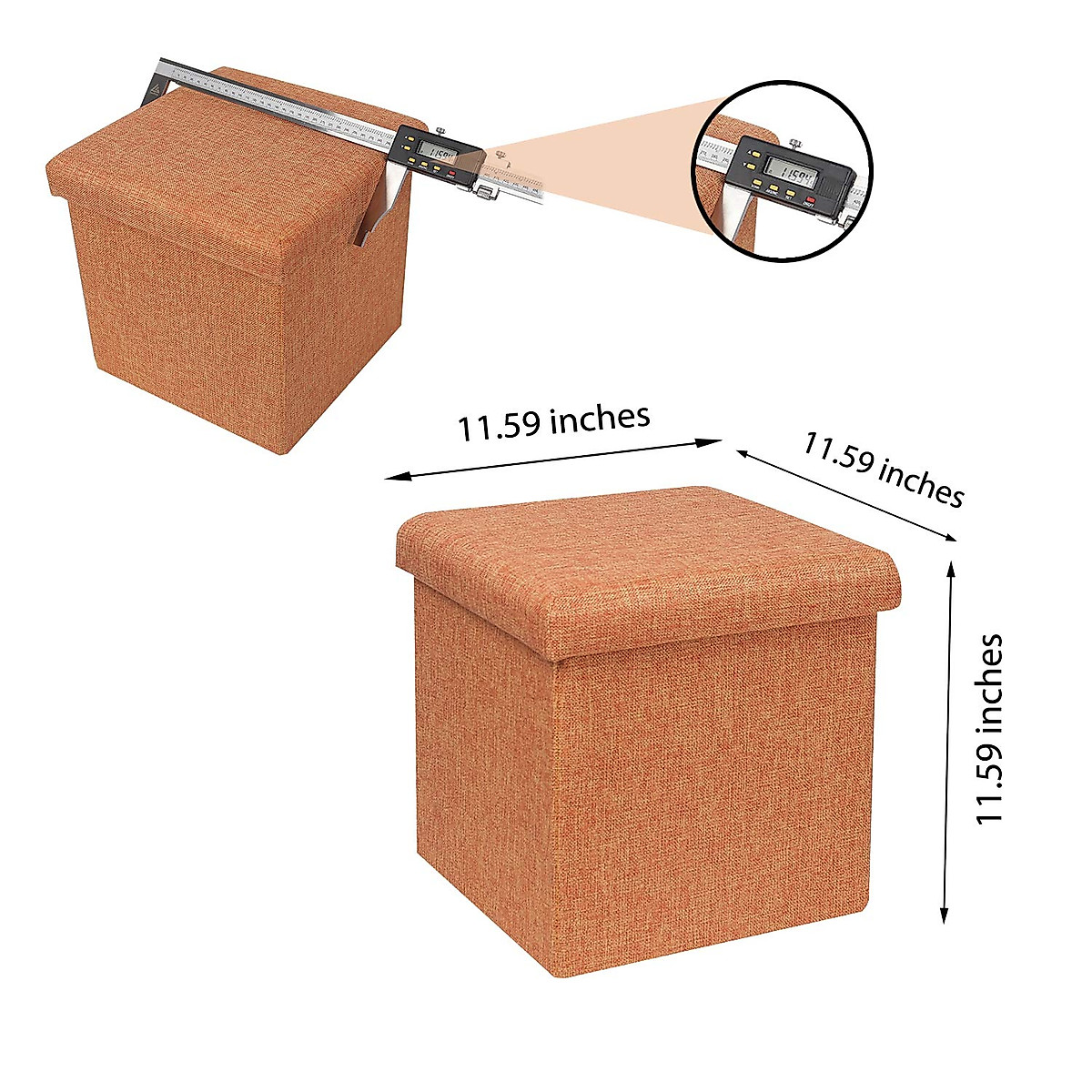 B FSOBEIIALEO Storage Ottoman Cube, Linen Small Foot Seat,for Living Room, Bedroom, Home Office, Dorm Storage Footrest Orange 11.8"x11.8"x11.8"