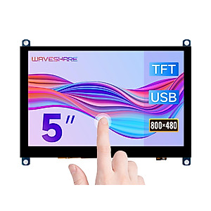 Waveshare 5inch Capacitive Touch Screen LCD Slimmed-Down Compatible with Raspberry Pi 5/4B/3B+/3A+/2B/B+/A+/Zero/Zero W/WH/Zero 2W CM3+/4 800×480 Resolution HDMI Toughened Glass Panel Supports Windows