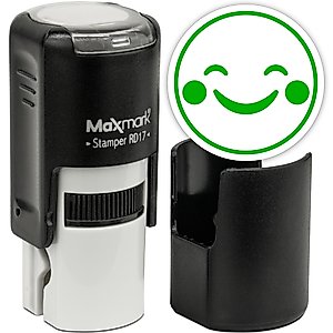 MaxMark Round Self Inking Emoji Stamp - Happy - Green Ink