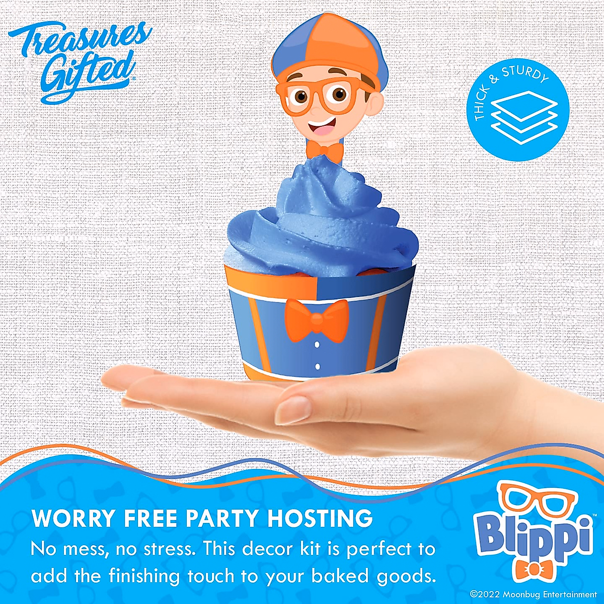 Treasures Gifted Officially Licensed Blippi Cupcake Toppers & Wrappers 24ct - Blippi Cupcake Topper - Blippi Cake Decorations - Blippi Birthday Party Supplies - Blippi Cake Toppers