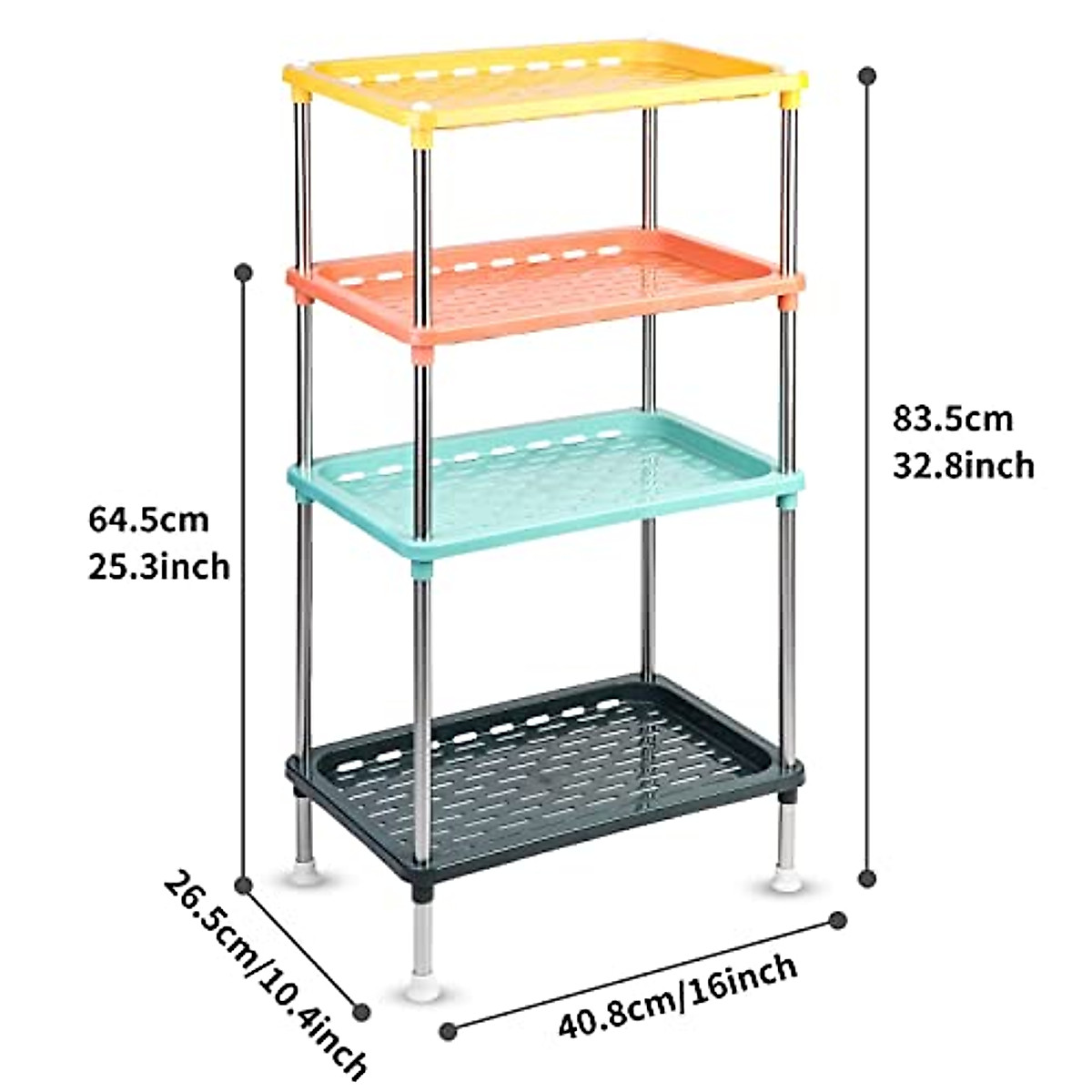 ruishetop 4-Tier Multicolor Plastic Storage Rack Easy Assembly Space Saving for Kitchen,Laundry Room,Bathroom