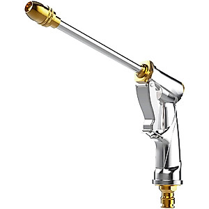 Long Rod Garden Hose Nozzle High Pressure 360° Rotaing Brass Metal Water Adjustmen Sprayer Gun for Car Washing, Plants and Lawn, Patio Gardening, Pets Shower