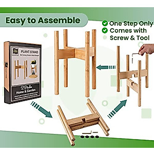 ZPirates Plant Stand Indoor - Bamboo Wood, Full Adjustable, Holds 8 10 and 12 Inch Planter Pots - Holder for Plants and Flowers