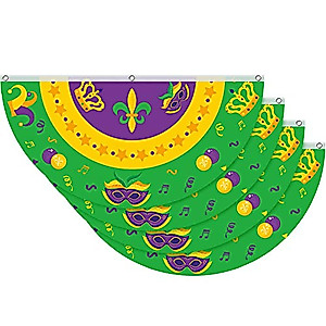Tatuo Mardi Gras Bunting Decorations Polyester Flag New Orleans Mardigras Bunting Happy Carnival Decoration for Home Indoor Outdoor Festival Decoration, 4 x 2 Feet (4 Pieces)