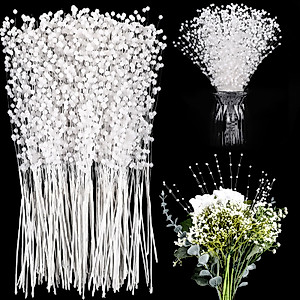 150 Pieces String Pearl Stick Pearl Garland Beads Wreath Wedding Pearl Bridal Bouquet Party Decor Beaded Strand for Wedding Party Table Decor Crafts DIY Accessories (Milky White)