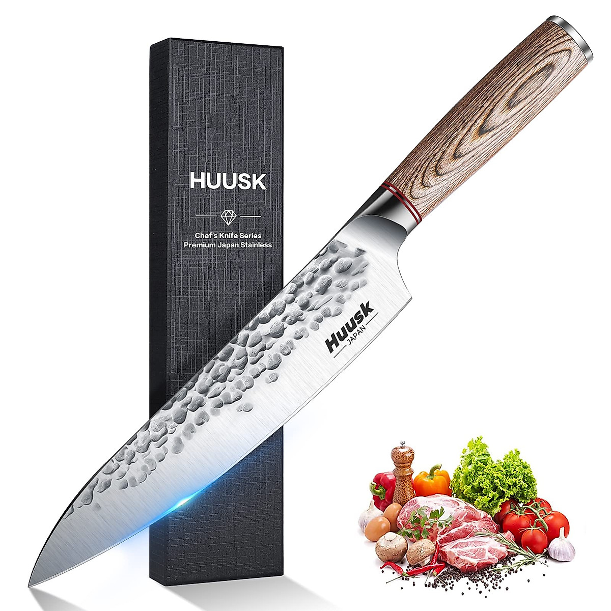Huusk Japan Knife Professional Kitchen Knife Boning and Gyutou Knife Set for Meat Bones and Greens Cutting High Carbon Steel Sharp Chef knife with Ergonomic Pakkawood Handle and Gift Box for Family Re