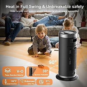 Portable 1500W Electric Space Heater with Remote Control & Thermostat, 4 Heating Modes, 12-Hour Timer, 90° Oscillation, Digital Display, PTC Ceramic for Fast Heating - Ideal for Bedrooms and Offices
