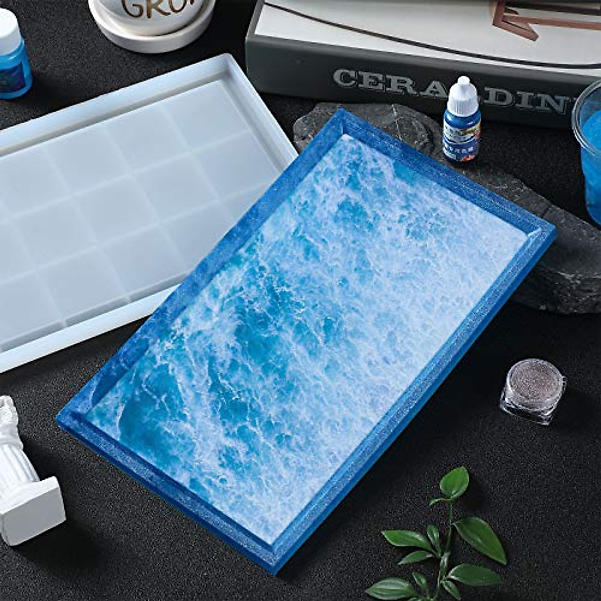 2 Pieces Silicone Rolling Tray Mold Rectangle Serving Tray Molds Large Coaster Resin Mold Silicone Plate Casting Mold with Sides for DIY Craft Epoxy Resin Making Coin Dish Jewelry Holder Trinket Tray