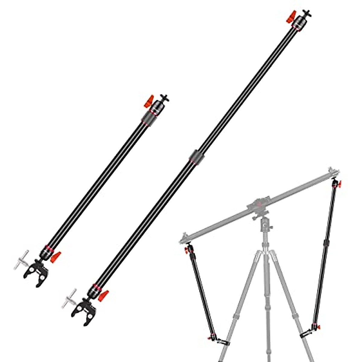 Neewer Camera Slider Support Arm Stabilizer, 2-Pack Adjustable Tripod Stability Arm for Increasing Stability in Aluminum Alloy, Extendable Poles for Camera Video Slider Rail with C Clamps and BallHead