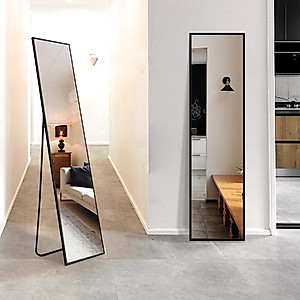 TRAHOME Standing Mirror Full Length Mirror,Large Floor Mirror with Aluminium Frame for Door Bedroom Bathroom Living Room (60x15-Black)