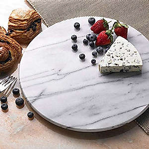 Creative Home Natural Marble Lazy Susan Turntable Rotating Serving Plate Dining Table Organizer, 12" Diam., Off-White (Patterns May Vary)